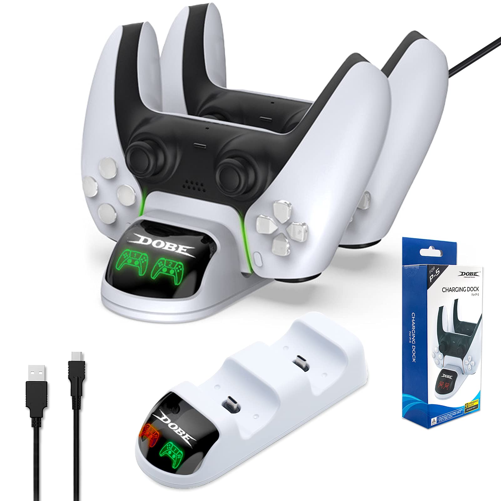 EGM PS5 Charging Station Dual Controller Charging Stand,PS5 Charging Station White Led Indicator,Suitable for Sony Dualsense Controller,PS5 Upgraded On/Off Switch,PlayStation 5 Console for Family