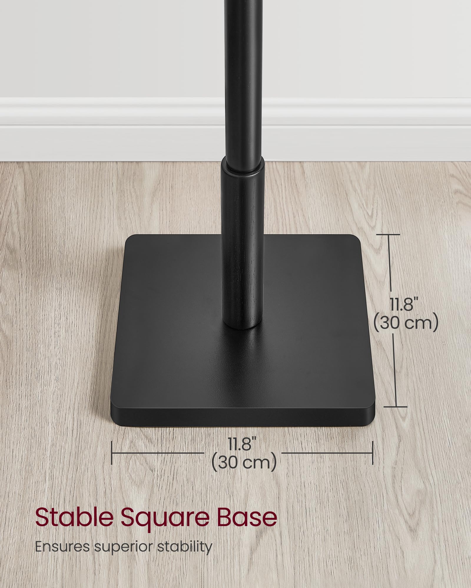 VASAGLE Solid Wood Coat Rack, Free Standing Hall Coat Tree with 8 Hooks, 3 Height Options, for Coats, Hats, Bags, Purses, for Entryway, Hallway, Rubberwood Hooks and Pole, Ink Black URCR010B01