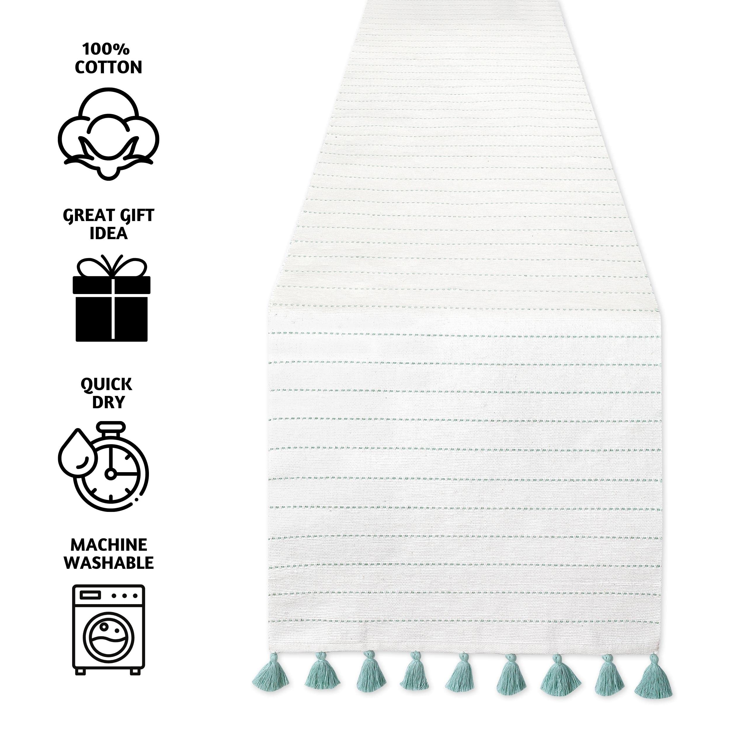 Folkulture Dish Towels for Drying Dishes and Spring Table Runners with Tassels for Farmhouse Decor, Boho Set of 3 Kitchen Towels and Ribbed Boho Table Cover for Rustic Wedding Decoration