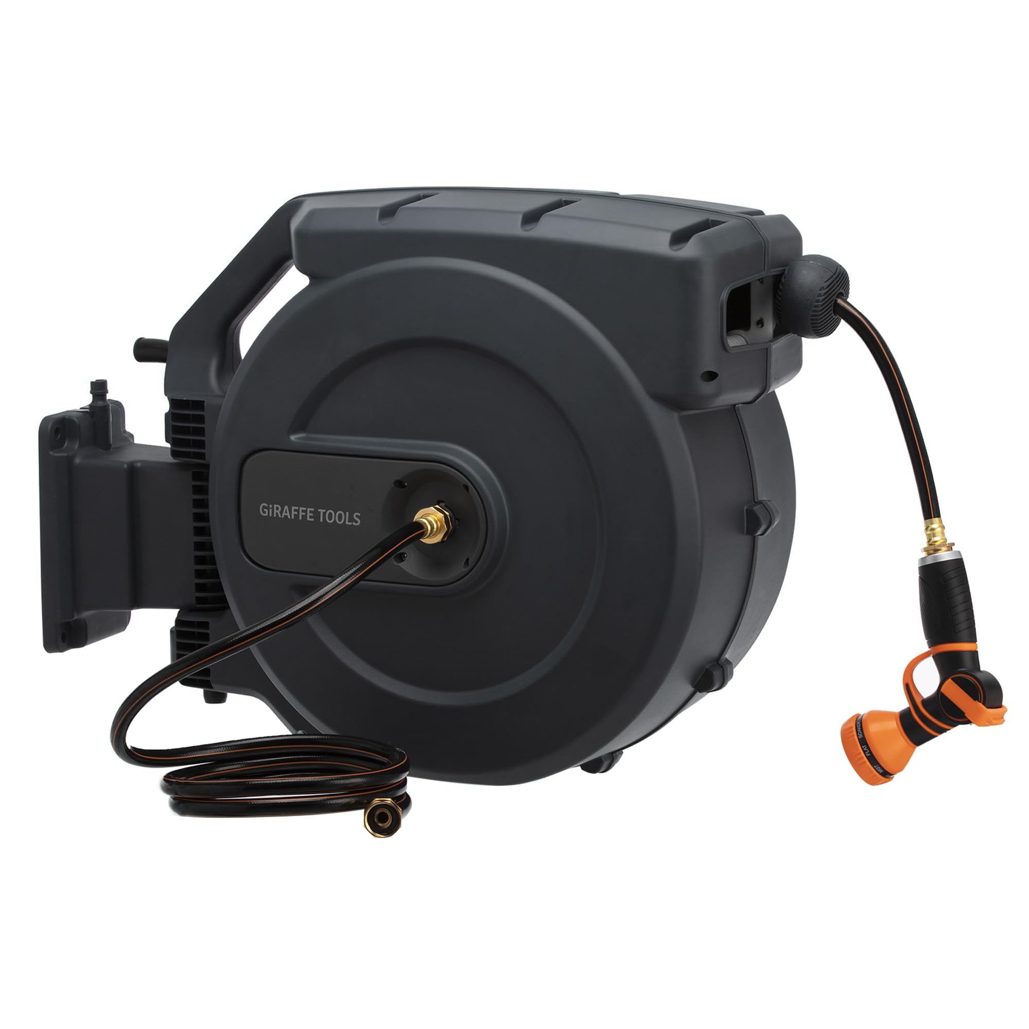 Giraffe Tools Hose Reel 1/2" x 155 ft, Heavy Duty Retractable Garden Hose Reel with Any Length Lock, Slow Return System, Wall Mounted and 180 Deg Swivel Bracket