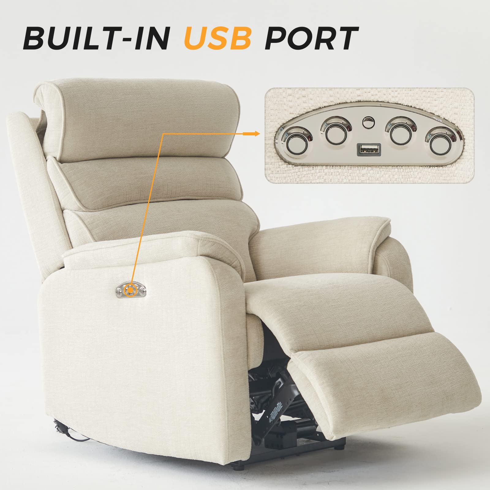 Creatuis J&L Electric Recliner Zero Gravity Recliner Chair with Power Adjustable Headrest Sofa with USB Charging Port Chenille Recliner Living Room Bed Room(Beige)