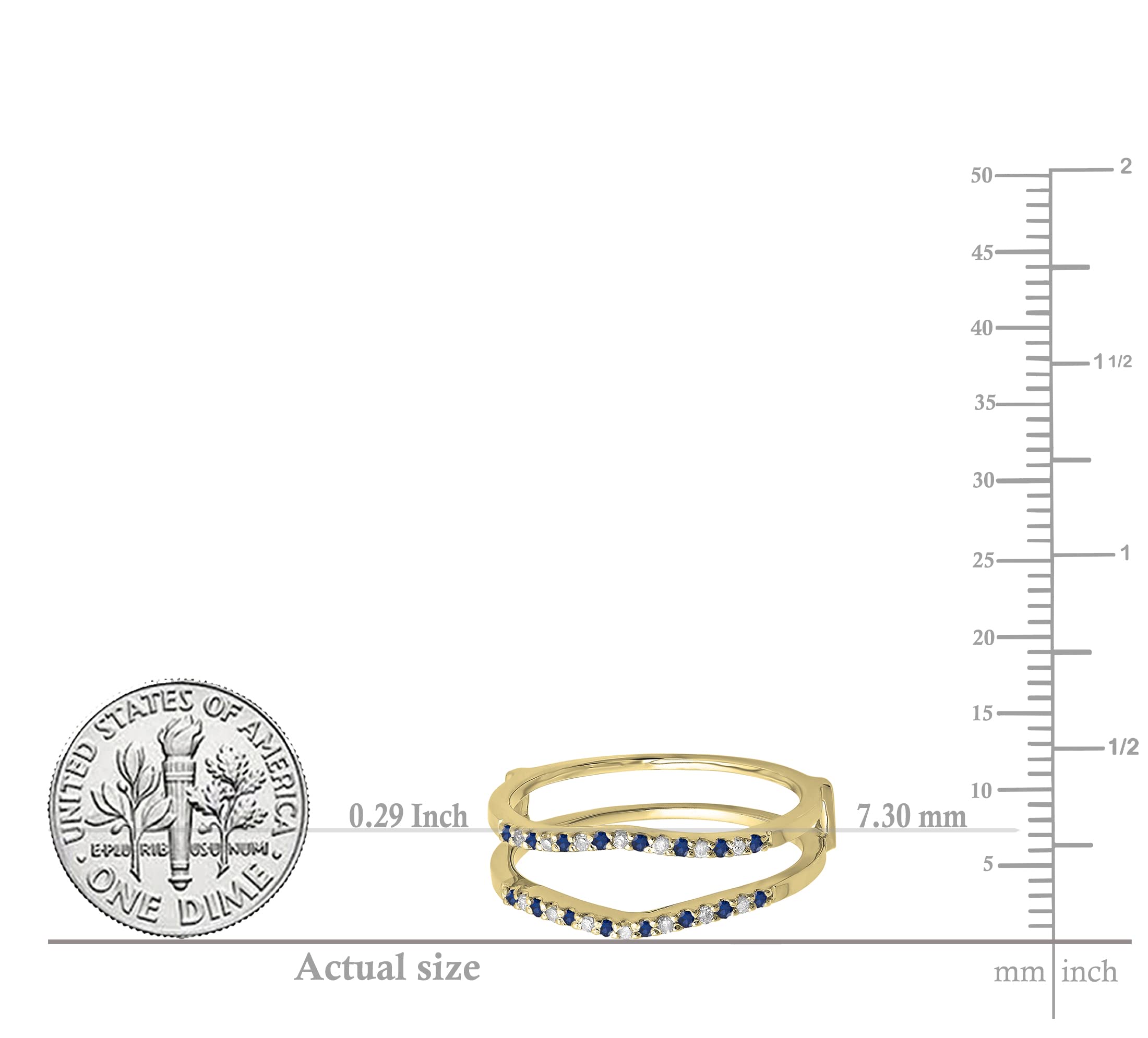 Dazzlingrock Collection Round Alternate Blue Sapphire & White Diamond Wedding Enhancer Guard Ring for Women in 14K Yellow Gold, Size 6