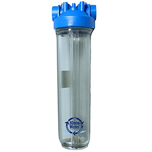 KleenWater Premier 4520 Water Filter System - Transparent (Clear) Housing - 3/4 Inch Inlet/Outlet - 40 GPM with Bracket, Wrench and Three KW4520G Meltblown 5 Micron Sediment Cartridges