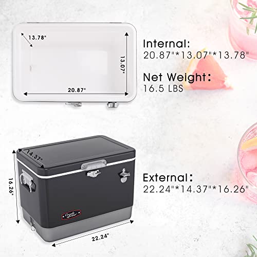 Creole Feast 54-Quart Portable Cooler, 4-Day Ice Retention Chest Box for Camping, Sports Activities, Fishing, BBQ and Beach Blast, Dark, CL5401D