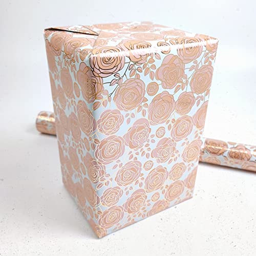 LDGOOAEL Mini Short Small Wrapping Paper Roll (17" X 120") - Pink Rose with Metallic Foil for Holiday, Mothers Day, Birthday, Wedding, Baby Shower