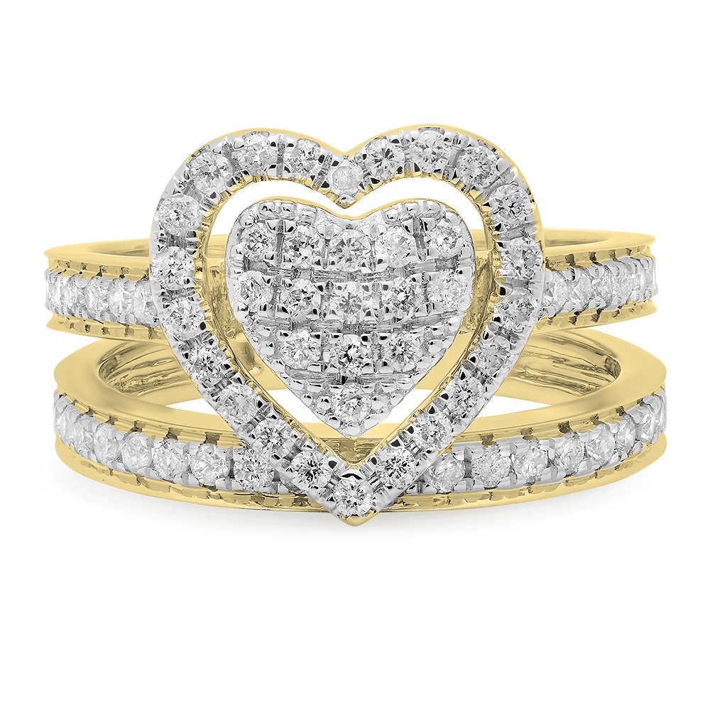 Dazzlingrock Collection 0.80 Carat (Cttw) 14K White Diamond Heart Shaped Engagement Ring Set 3/4 CT, Yellow Gold, Size 6.5
