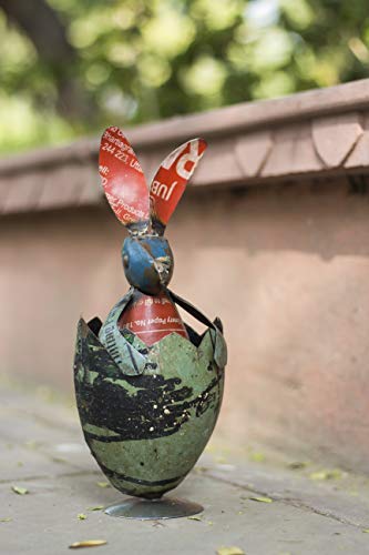 De Kulture Handcrafted Recycled Iron Egg with Rabbit Decorative Collectible Figurine Showpiece Beautify Home Office Easter Décor| Ideal for Garden Balcony Terrace Decoration, 4X4.5X11 LWH Inches