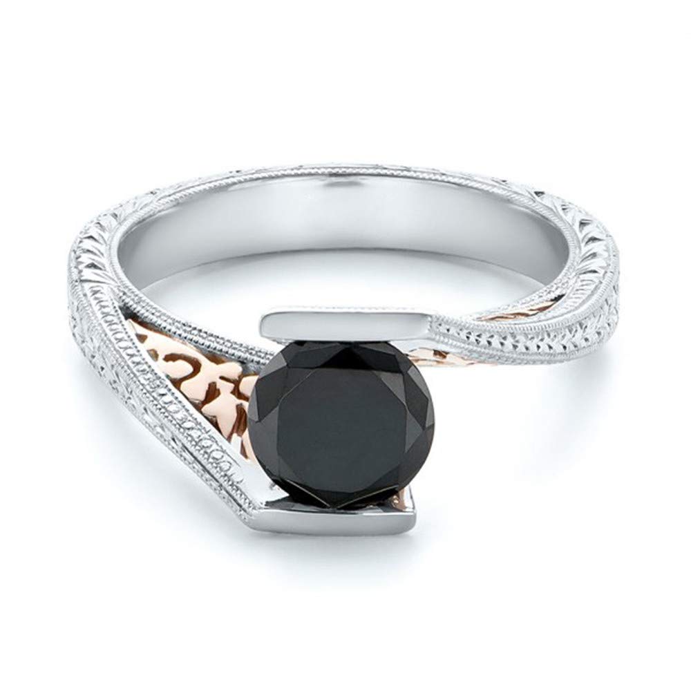 Czjewelry White Gold Plated 2 Tone Black Crystal Hollow Pattern Ring | Engagement Rings for Women