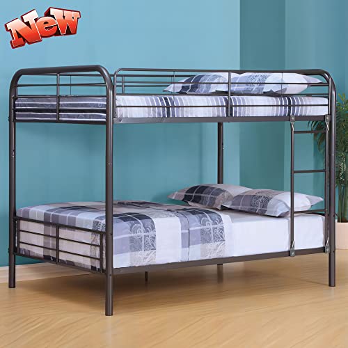 Tenouvos Higher Quality & Stronger Metal Full Over Full Bunk Beds, Heavy Duty Steel Full Size Bunk Beds with Safety Rail & Ladder, More Stable Bunk Bed Full Over Full for Kids/Boys/Girls/Adults