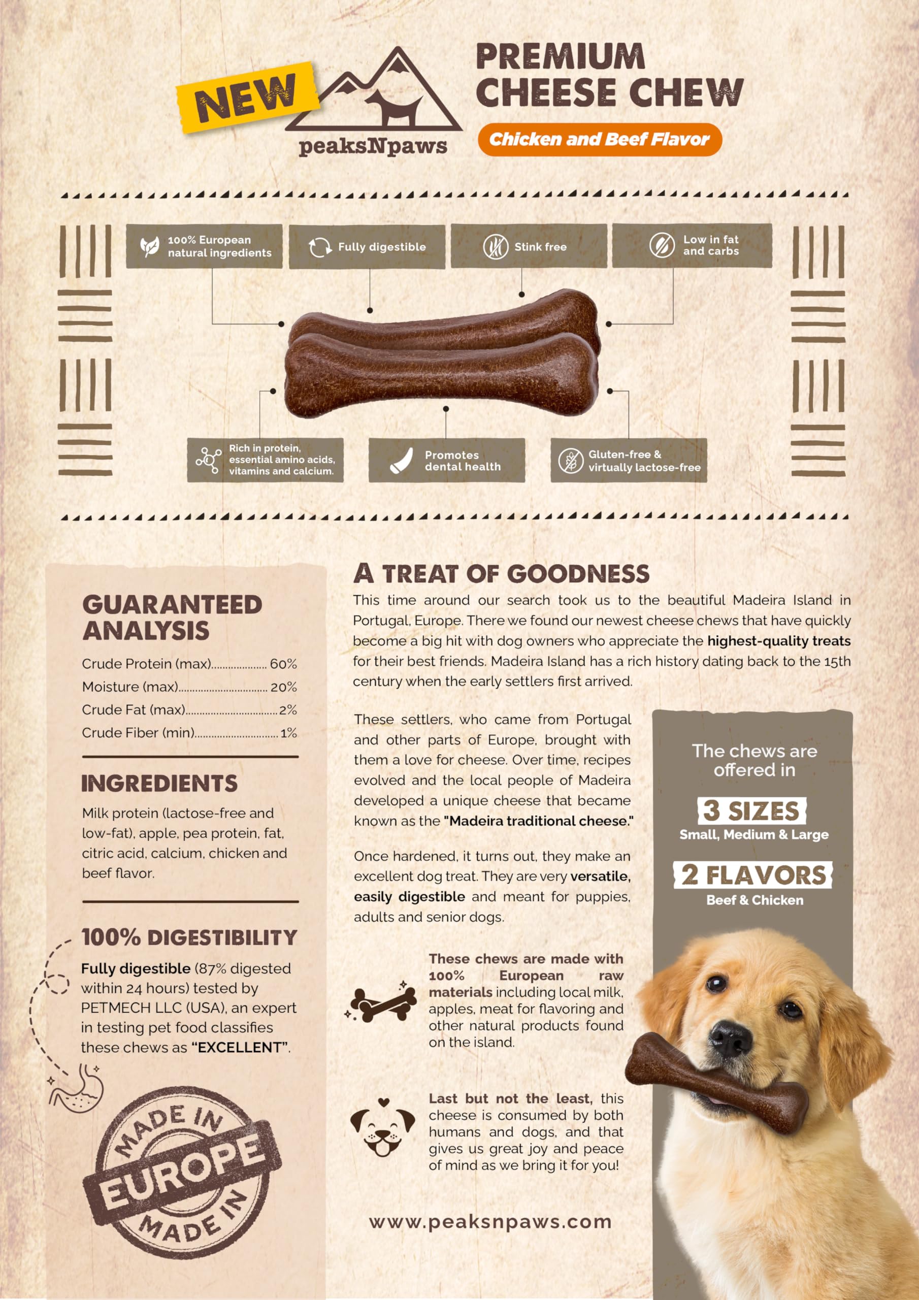 peaksNpaws Premium Cheese Chews -All Natural - 100% Digestibility - Grain, Gluten & Stink Free - Low in Fat, High in Protein - Small Value Pack Chicken Flavor