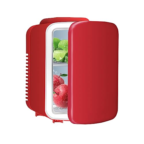 Simple Deluxe Mini Fridge, 4L/6 Can Portable Cooler & Warmer Freon-Free Small Refrigerator Provide Compact Storage for Skincare, Beverage, Food, Cosmetics, Red
