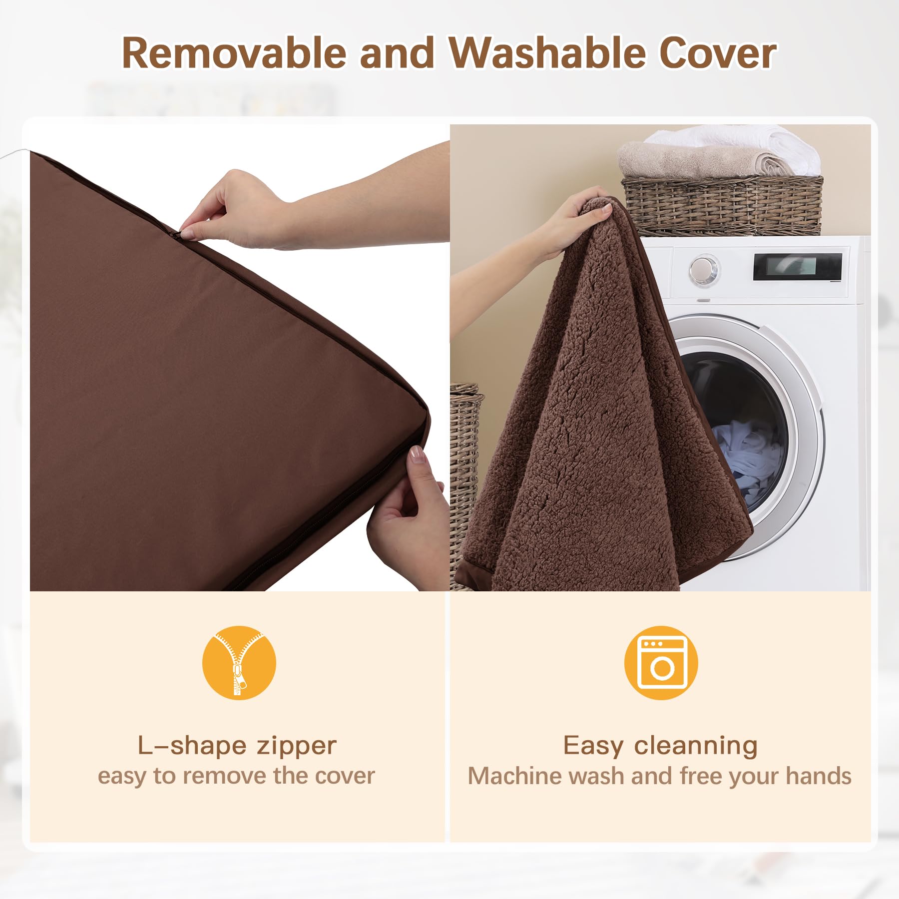 MIHIKK Large Dog Bed with Removable Washable Cover, Orthopedic Dog Crate Bed Large Breed, Waterproof Pet Bed, Big Flat Dog Beds Large Sized Dog Mattress, Brown, 36 inch
