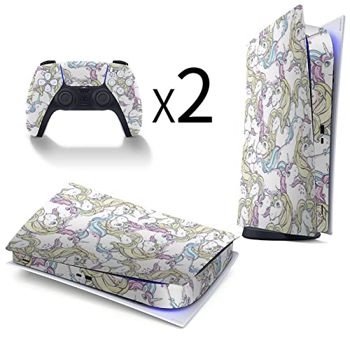 Cute Magic Unicorns Full Protective Skin Cover Design Wrap Decal Sticker Compatible with PS5 Digital Edition Console and Controller