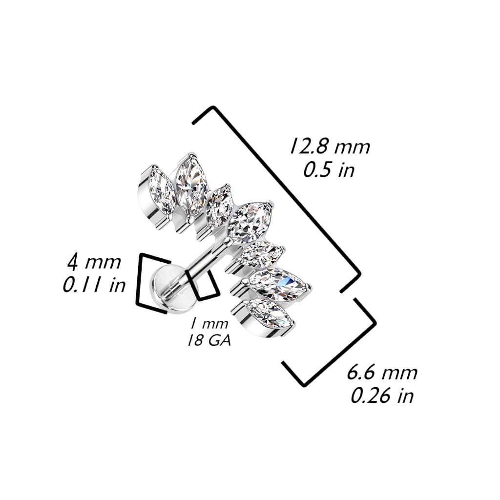 Dynamique Implant Grade Titanium Threadless Labret With 7 Marquise CZ Set Curve Top (Sold Per Piece)