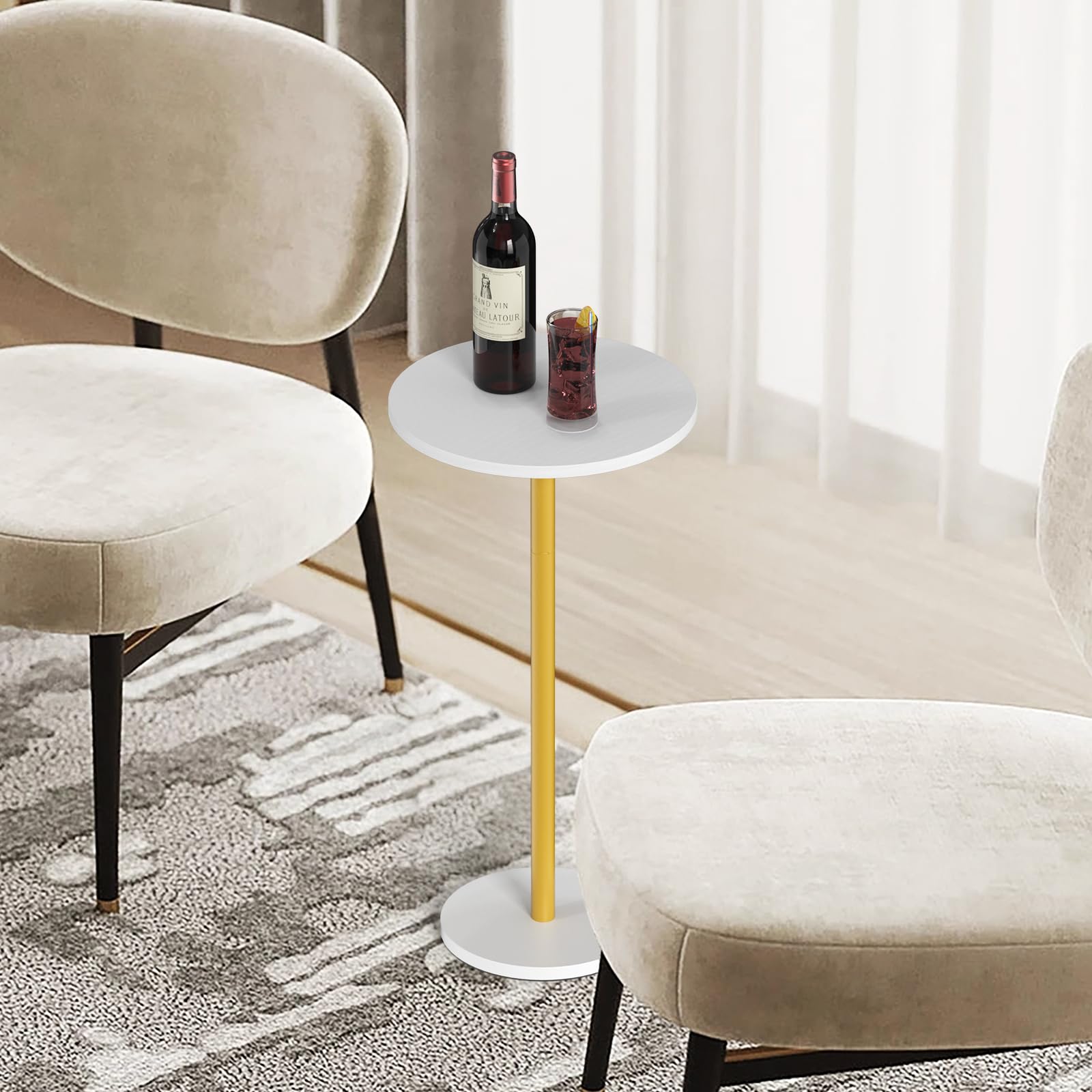 NOVIMANGO Small White Round Side Table Pedestal Table Drink Tables for Small Spaces Cocktail Pedestal End Table for Living Room Coffee Table Nightstand for Bedroom, Sofa and Balconty