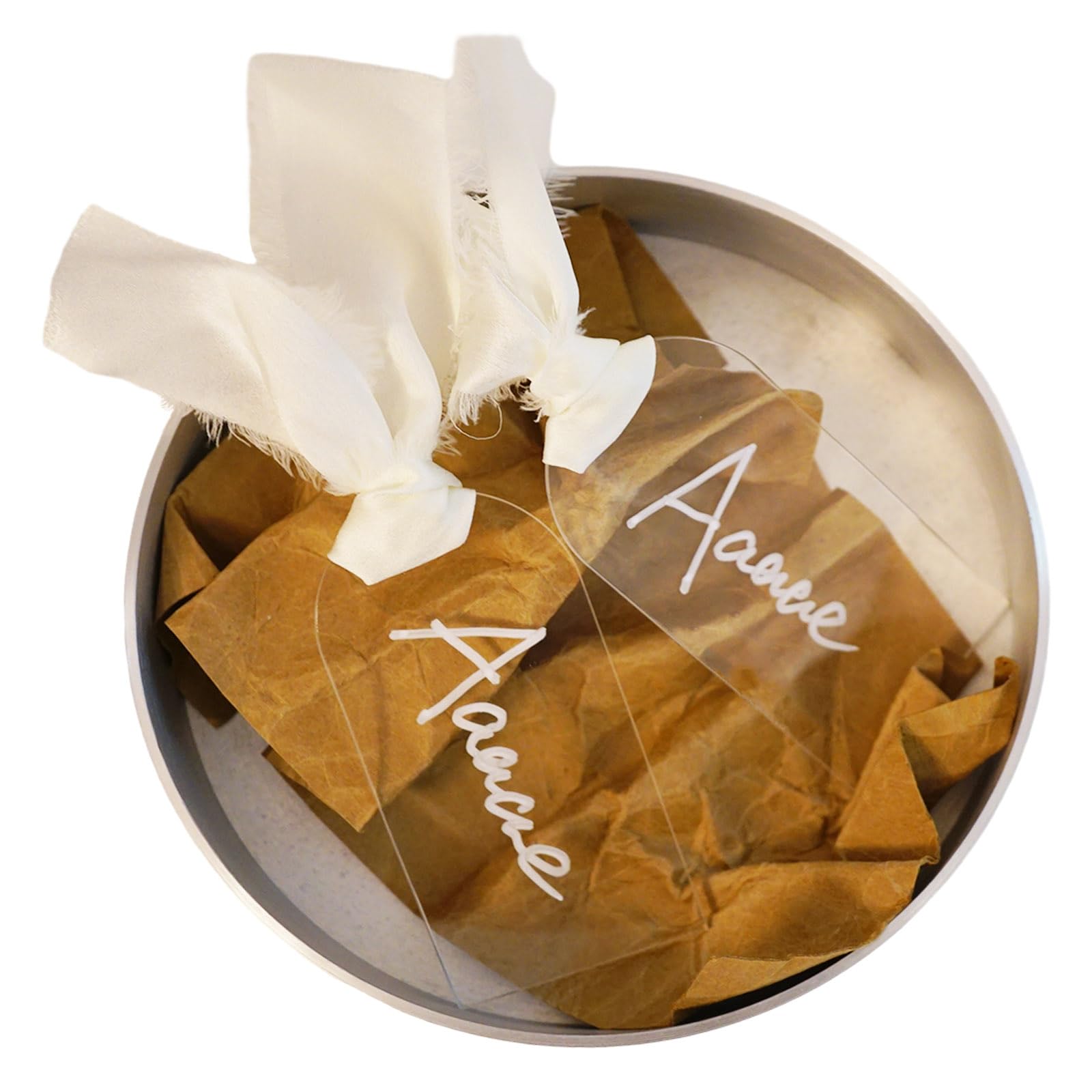 Maegmew 10pcs Clear Acrylic Place Cards Blanks Gift Tags with Ribbon Wedding Name Cards for Table Setting Reserved Signs Party Supplies 3.54" x 1.77"