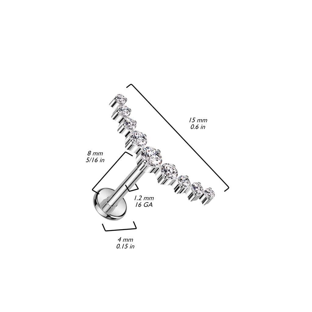Dynamique Implant Grade Titanium Internally Threaded Labret With 9 CZ Curved Top (Sold Per Piece)