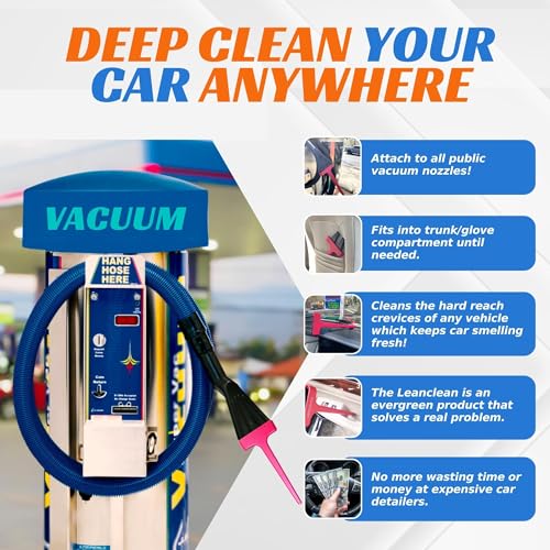 Leanclean Tool -Essential for Traveling Universal Crevice Vacuum Attachment, The Ultimate DIY AutoDetailing Accessory Deep-Cleans Any Vehicle -FITS All Carwash & Gas Station Vacuums Everywhere!