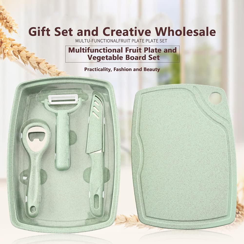 Fruit Cutting Board and Knife Box ,Multifunction Kitchen Tool Set with Fruit Knife, Bottle Opener,Cutting Board,Fruit Dish for Camping,Picnic and BBQ