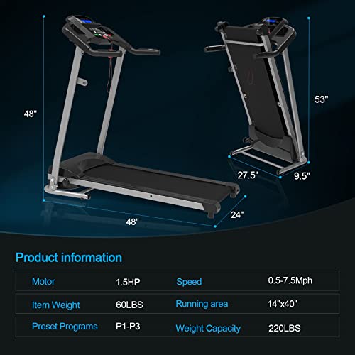 Majnesvon Folding Treadmill, 2.5HP Electric Treadmill for Home with Bluetooth and Incline, Portable Fitness Running Workout for Small Space Home Gym Equipment, MP3 (Black 2)