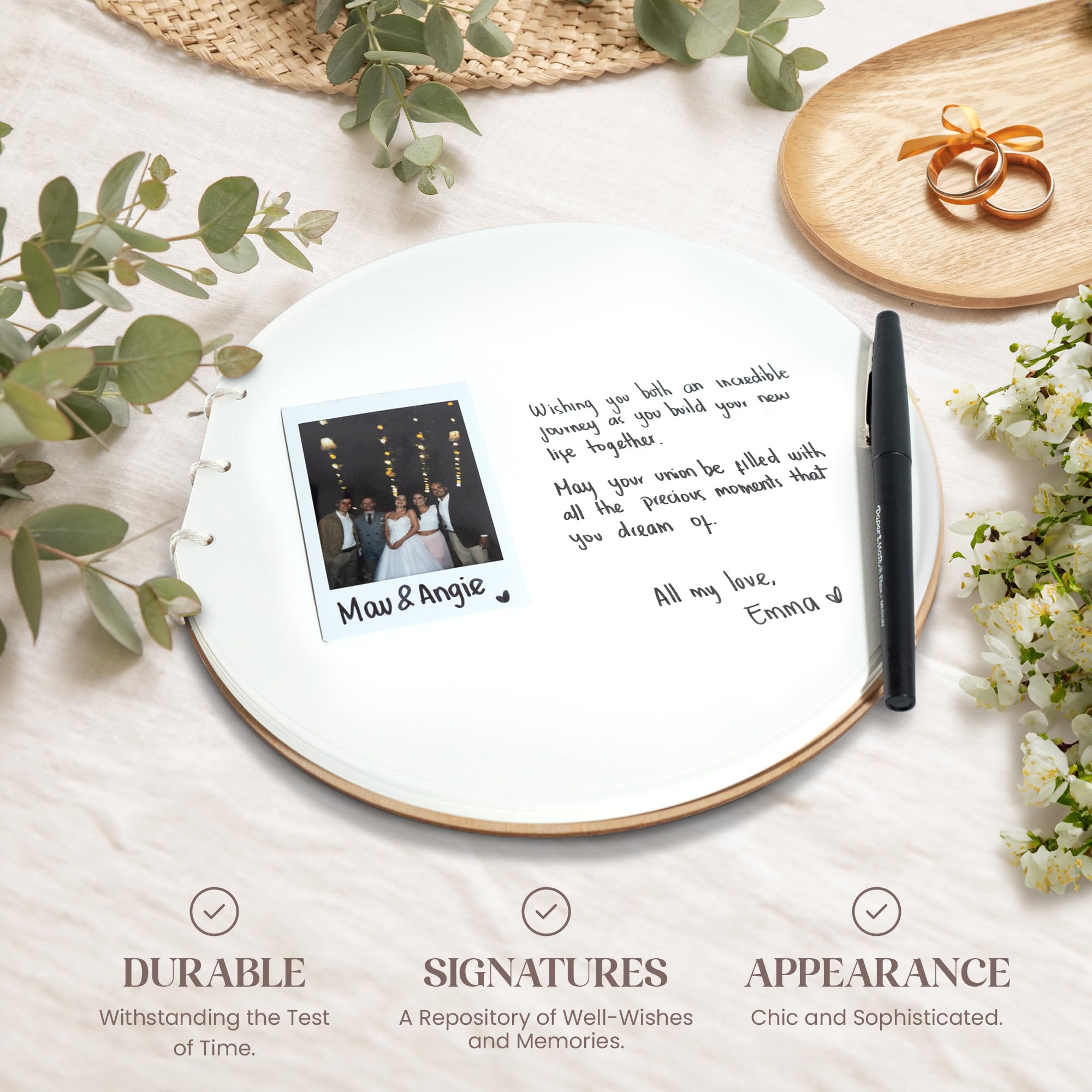 Mikito Elegant Wedding Guest Book β Ideal Baby Shower Guest Book, Memorable for Birthdays & Graduations β Classic Guestbook for Wedding Celebrations - Polaroid Guest Book