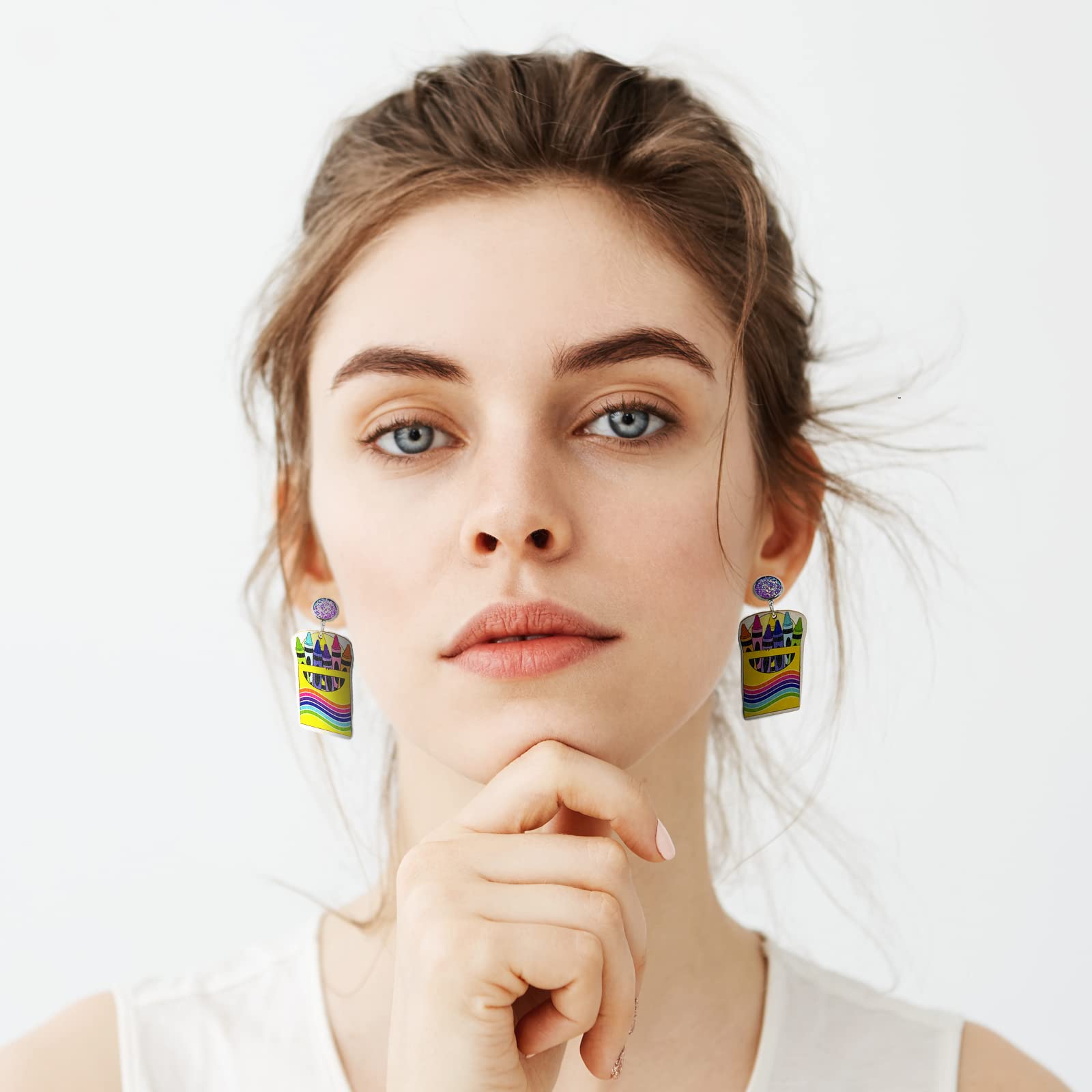 Cute Pair of Crayon Earrings for Women, Teachers, Professors, Kindergarten Teachers, Wood, No Gemstone