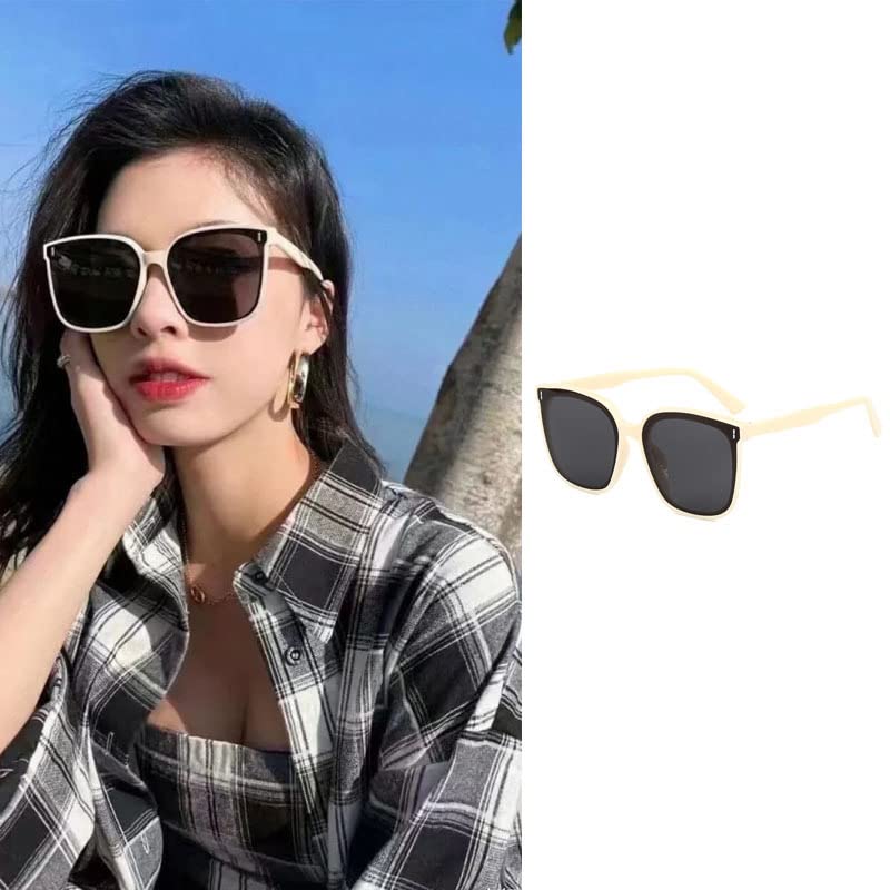 FXXWJP Women's Cat Eye Sunglasses, Smart Glasses, Bluetooth Audio Sunglasses, Rectangular, Black, 55 mm (beige)