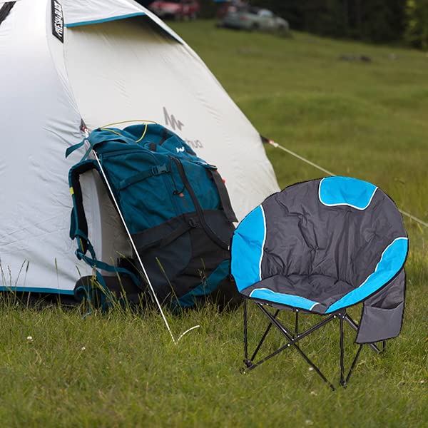 EUROSAKURA Oversized Moon Chair Folding Camping Chair Round Portable Camp Chair Comfortable Outdoor Chair (Blue)