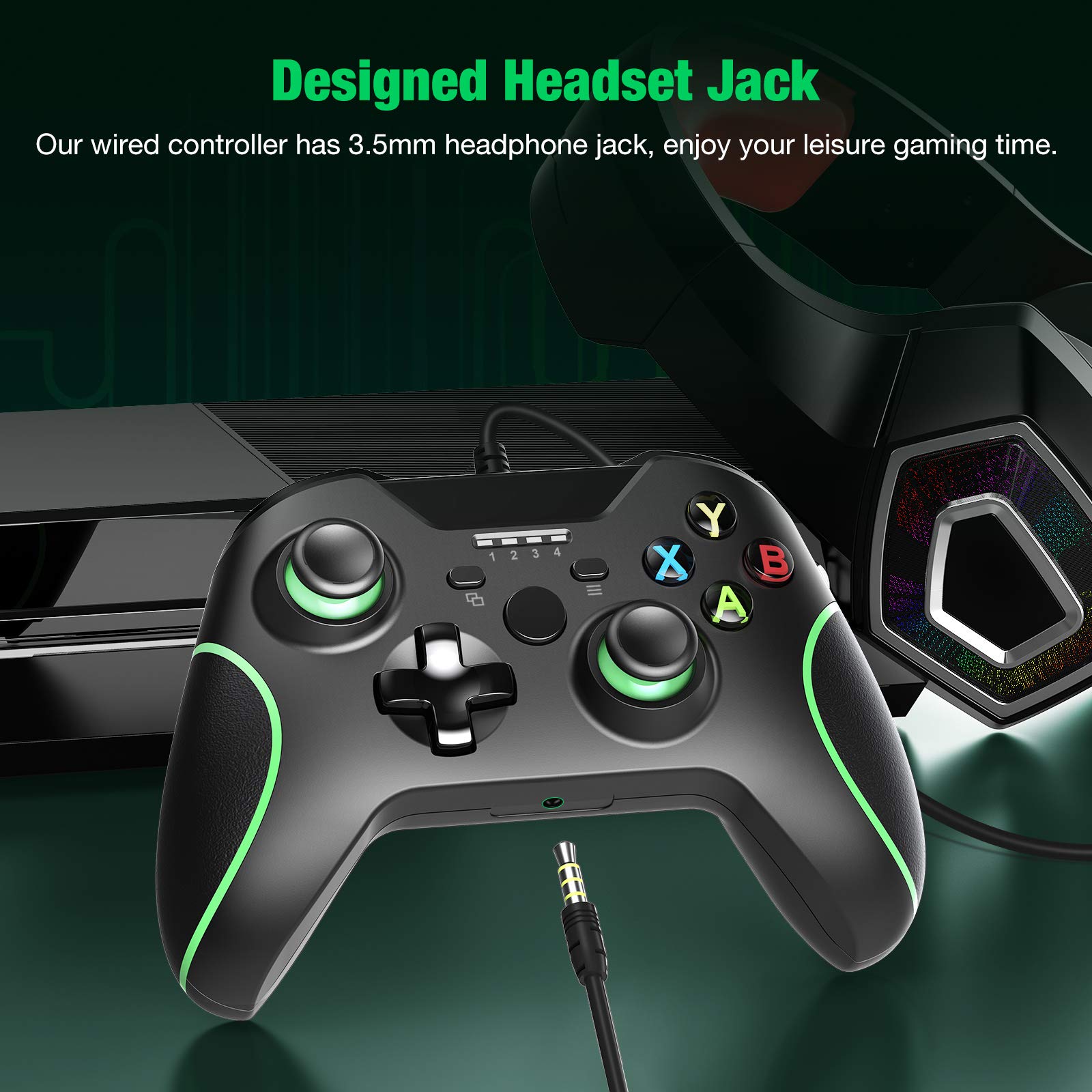 Controller for Xbox One, Wired Controller for Xbox One Gaming Controller USB Gamepad Joypad Remote with Dual Vibration Headset Jack for Xbox One/S/X/Steam/PC Windows 7/8/10 (Black)