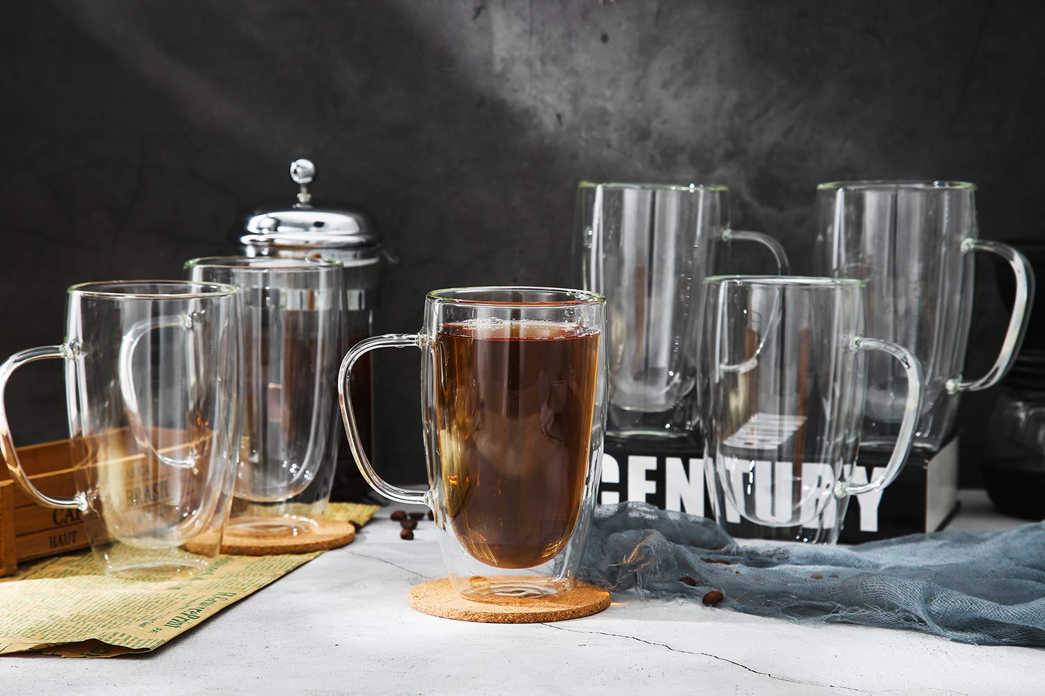 D.M DESIGN·MASTER [2 PACK,15 OZ -Premium Double Wall Insulated Glass with Handle Coffee or Tea Glass Mugs, Thermo Insulated Glass, Perfect for Latte, Cappuccino, Americano and Tea.