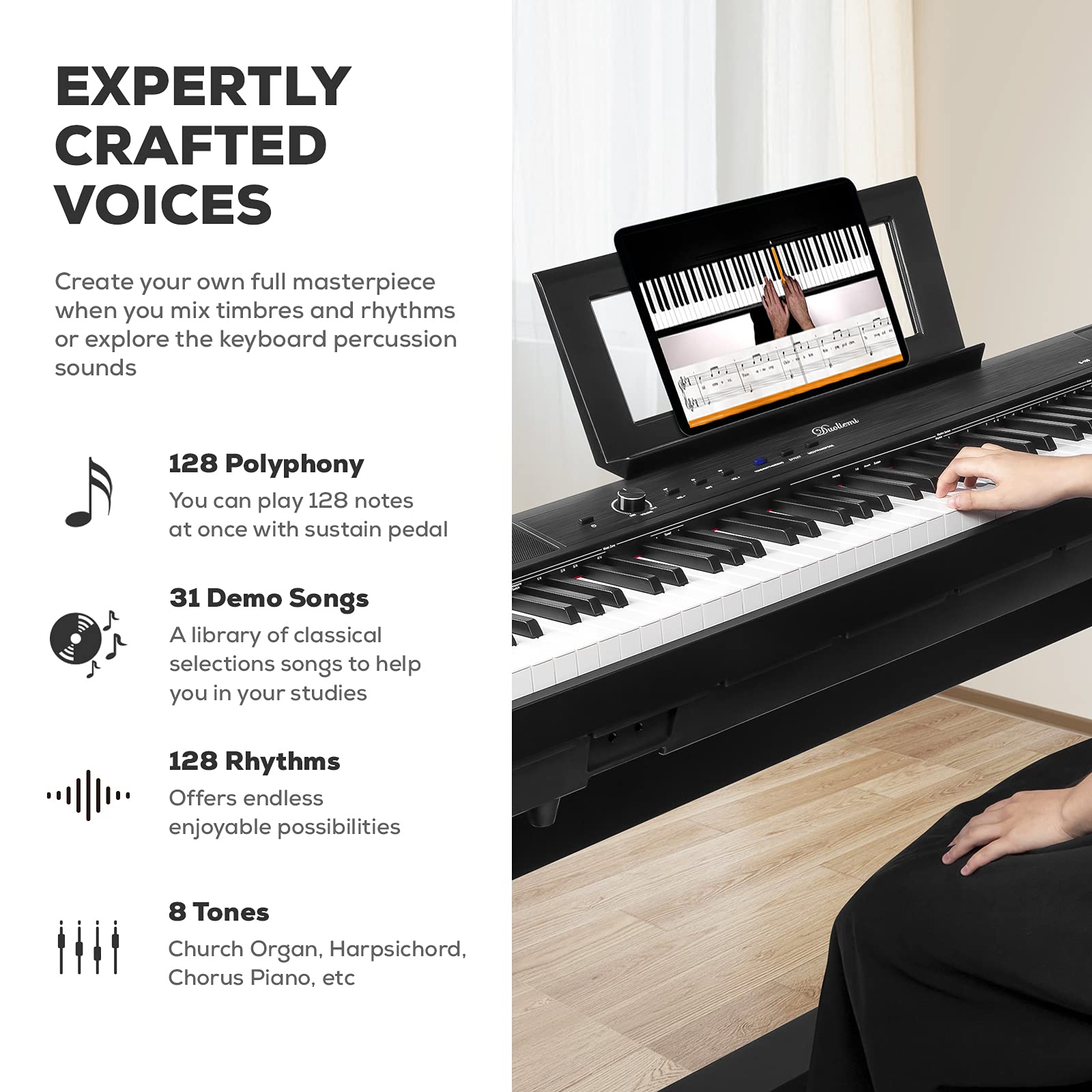 Duoliemi 88 Key Digital Piano for Beginner, 88 Key heavy hammer action Digital Piano, Full-Size Electric Piano Weighted Keyboard, Three pedals, Dual Headphone Jack, Power Adapter