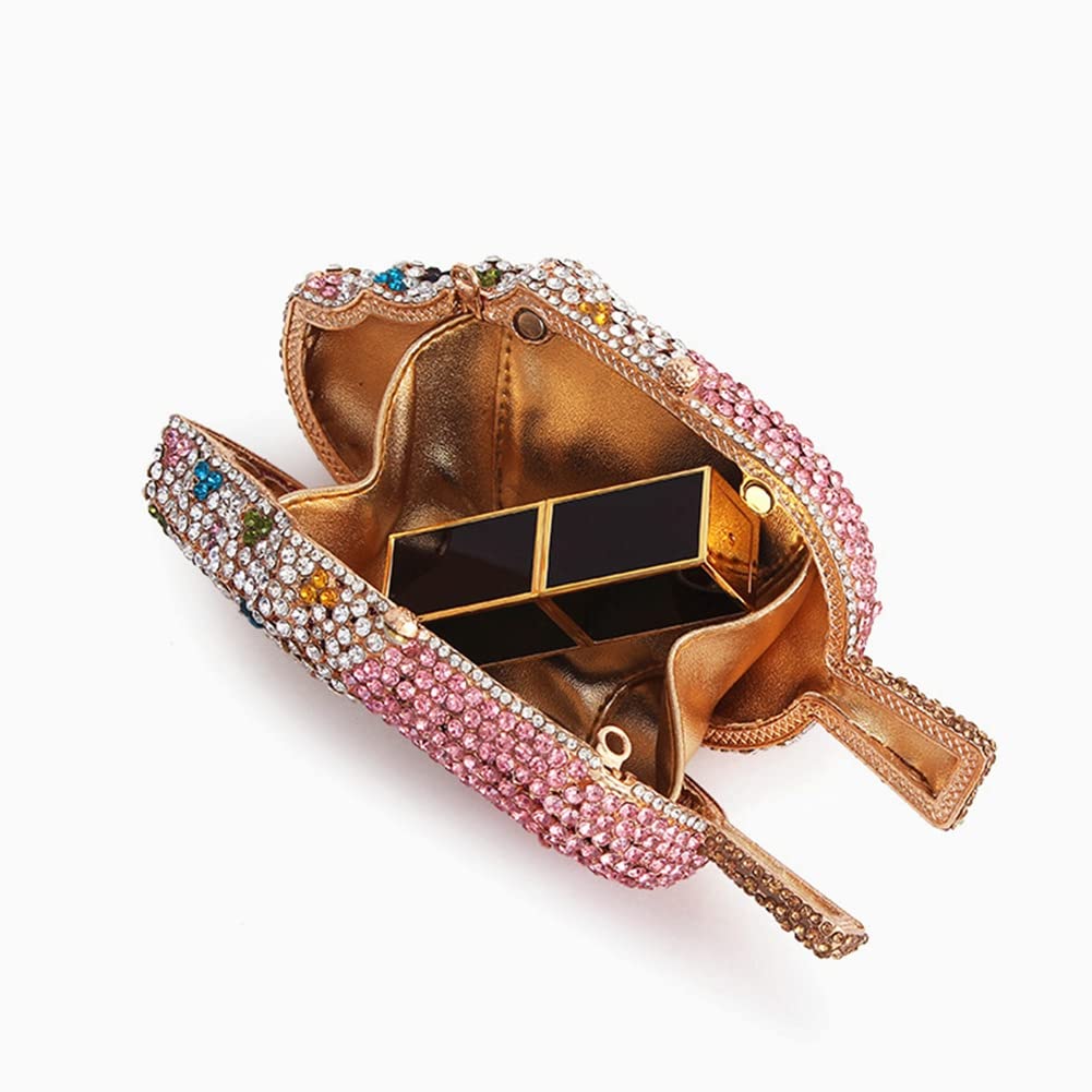 DEBIMY Glittering Clutch Cute Ice Cream Shaped Evening Bag Rhinestone Wedding Vacation Party Purses Multi-Color Optional Pink White