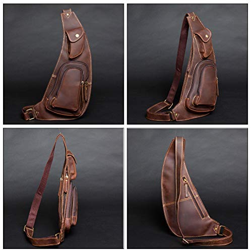 Leathario Men Leather Chest Bag Sling Bag Shoulder Bag Leather Crossbody Bag for Men