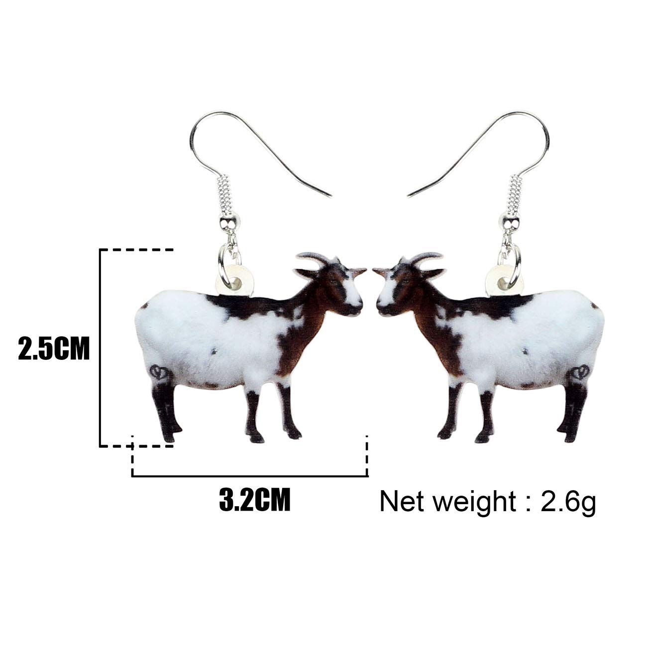 DUOWEI Acrylic Lovely Goat Earrings Novelty Drop Dangle Jewelry for Women Lovers Unique Gifts and Souvenir (White and Brown)