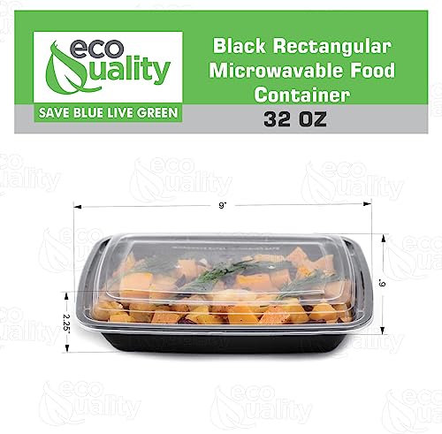 EcoQuality 32 oz Reusable Food Storage 15 Pack Containers with Lids Rectangular BPA Free Freezer, Microwave & Dishwasher Safe β Airtight & Watertight Stackable, Lunch Meal Prep, To-Go, Bento Box