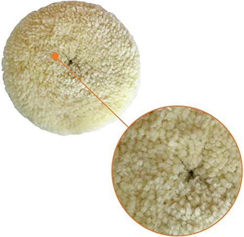 Wool Buffing Pad Kit 7Inch 3PCS, 100% Natural Wool Car Auto Hook and Loop Grip Buffing Pad for Compound Cutting & Polishing for Car,Boats, Trucks and RVs Polishing Motorcycle Washing Machine