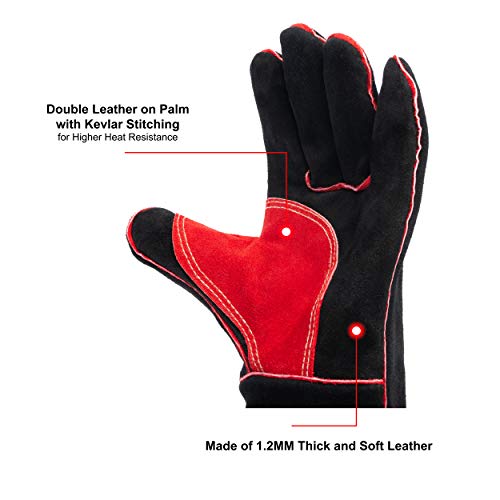 HereToGear Welding Gloves - 16IN - Large to XL Size - Fireproof and Heat Resistant - Great for Fireplaces, Fire Pits, Wood Stoves or Blacksmith Tools