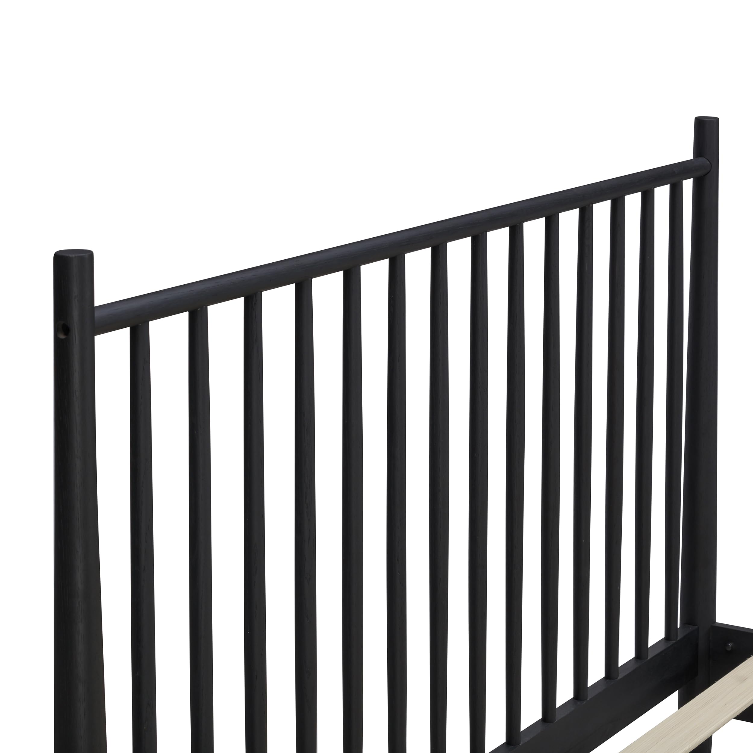 NTC Inno Wooden Bed Frame with Headboard, Solid Oak and Rubber Wood Foundation with Silent Slats and Wood Central Supports, 1000 Lb Capacity, Effortless Assembly, Queen - Burnt Black