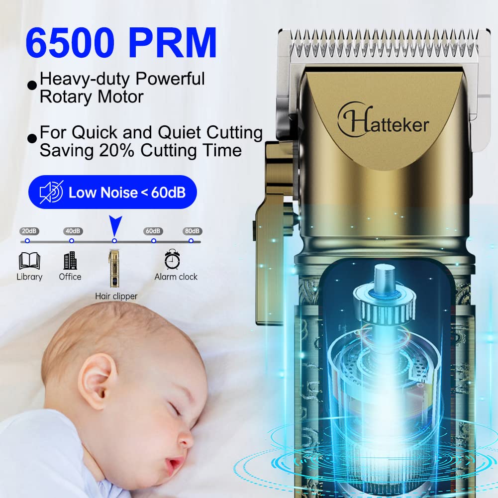 Hatteker Professional Hair Clipper for Men, Cordless Rechargeable Hair Trimmer Eletric Beard Shaver Barber Gromming Kit LED Display (Gold)