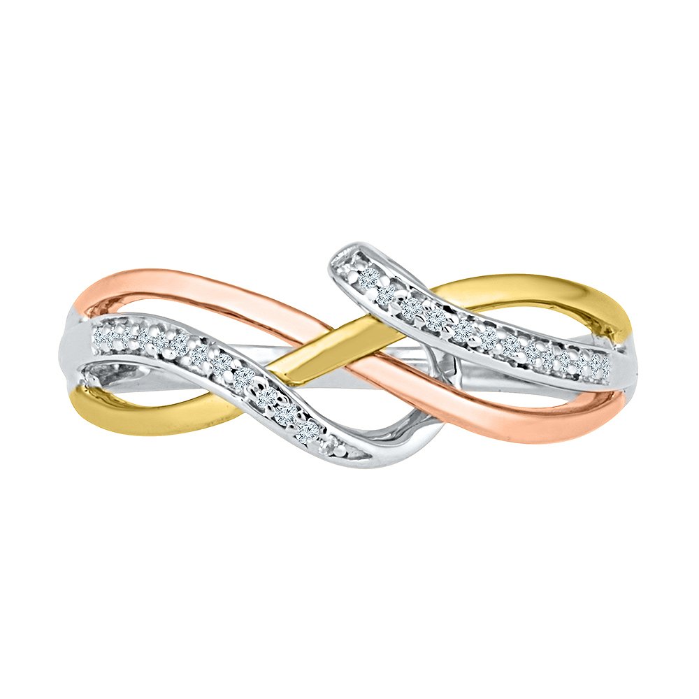 DGOLD COLOR OF LOVE COLLECTION Sterling Silver & 10KT Two Tone White Round Diamond Fashion Ring (0.08 CTTW)