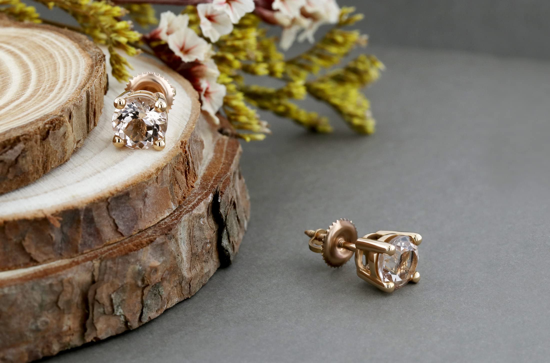 Dazzlingrock Collection 5mm Each Round Morganite Solitaire Stud Earrings for Women in 18K Rose Gold in Screw Back