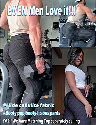 SEASUM Women's High Waist Yoga Pants Tummy Control Slimming Booty Leggings Workout Running Butt Lift Tights S A-Black