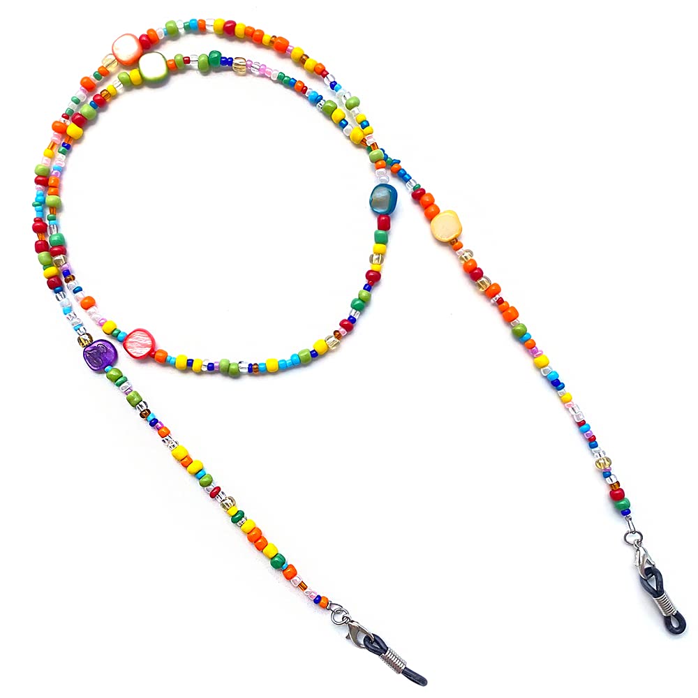 DECKER Colorful Bead Women’s eyeglass chain eyewear retainer Mask Holder Reading glass Necklace Lanyard (Rainbow Beads)