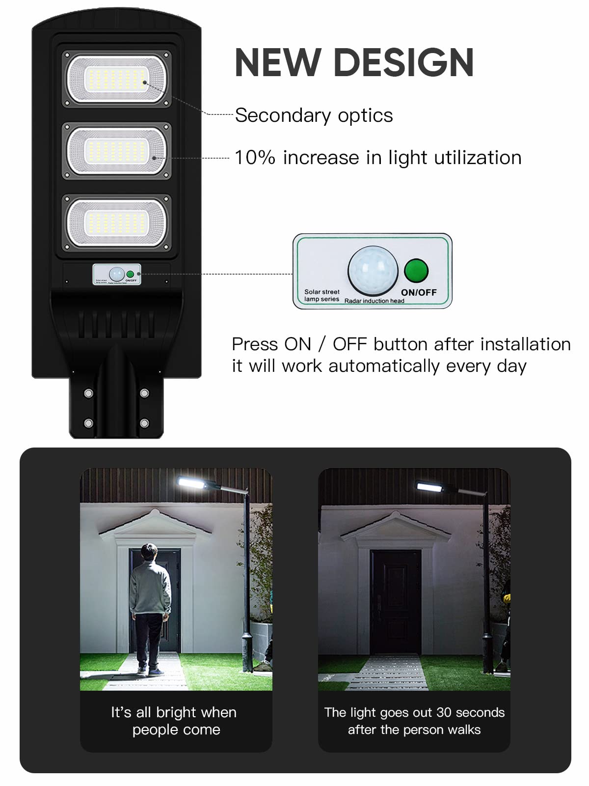 Teiisuoa 180W Solar Street Light Outdoor, 12000LM IP66 Waterproof Solar Motion Sensor Lights, Dusk to Dawn Solar LED Light Lamp with Remote Control for Parking Lot, Yard, Path, Garage & Garden, 4 pack