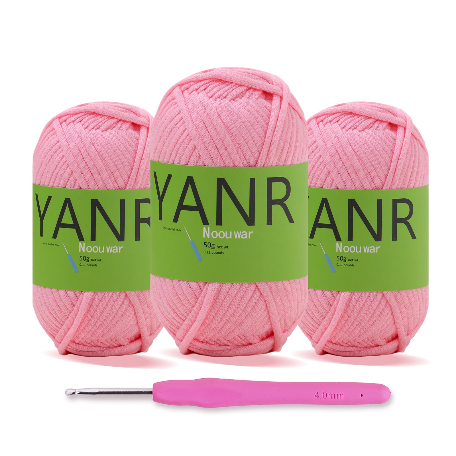 Crochet Yarn for Beginners, Cotton-Nylon Blend Beginner Yarn for Crocheting with Easy-to-See Stitches -Crochet Kits Yarn,Worsted-Weight Medium #4,3 Pack Cotton Yarn with Hook(3 * 50g) Pink Yarn