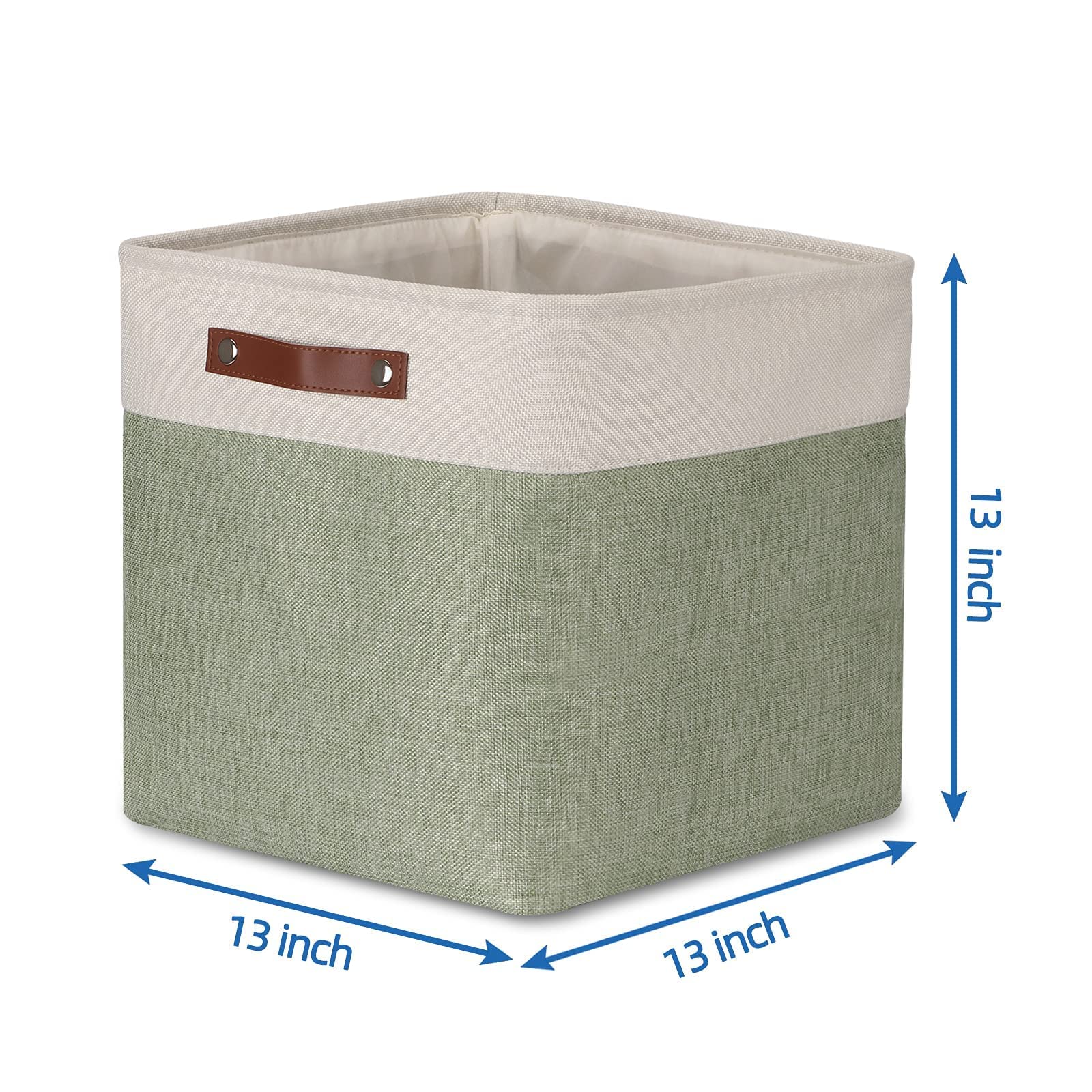 Temary Cube Storage Baskets for Shelves 10pack Fabric Storage Basket for Organizing Toys, Clothes, Storage Cubes with Leather Handles, Closet Baskets Nursery Home (White&Green)