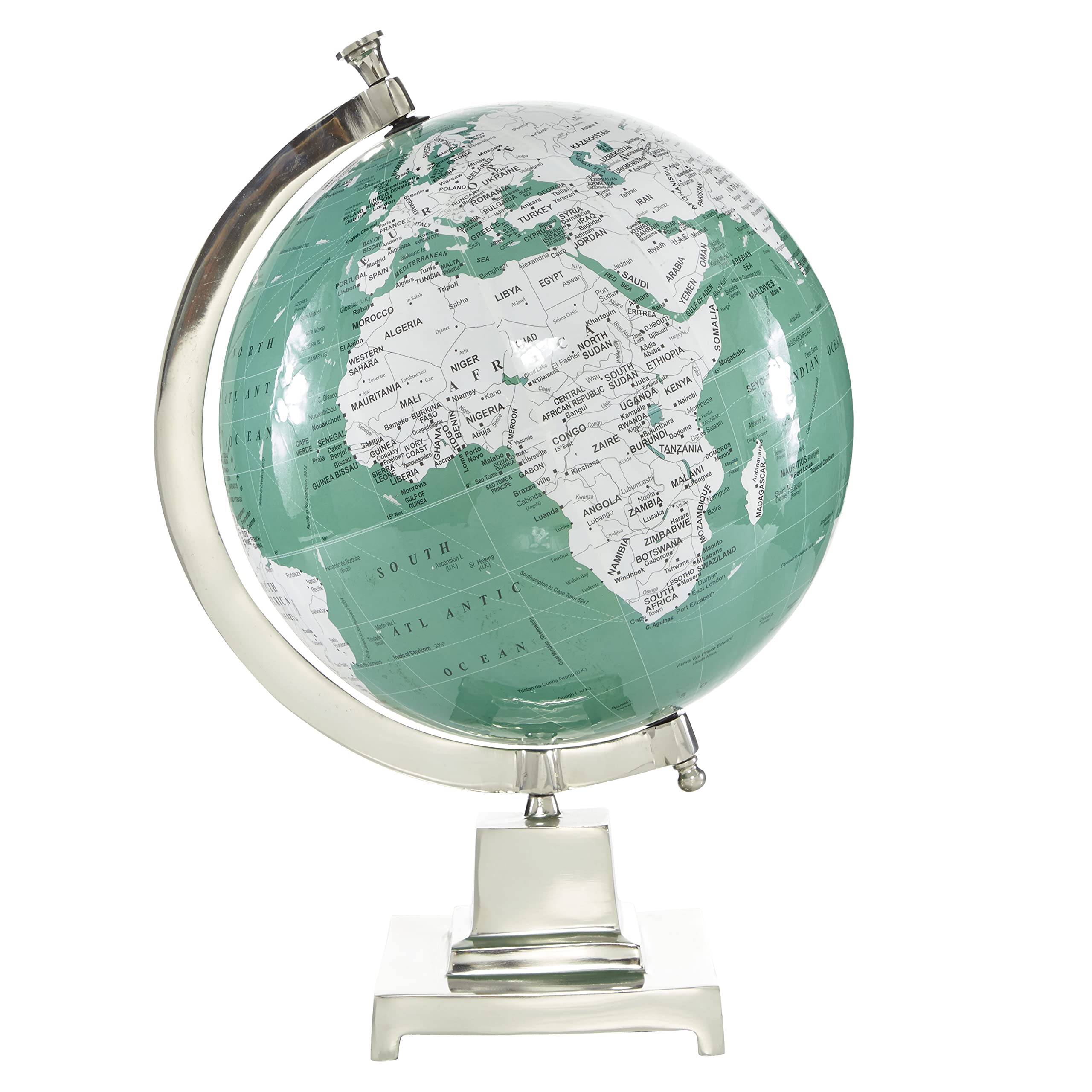 Deco 79 Aluminum Metal Globe, 12" x 12" x 18", Teal