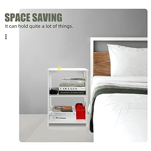 Lechay Small Side Table, White End Table Skinny Tables for Small Spaces Slim Nightstand Small Bookshelf for Bedroom Office