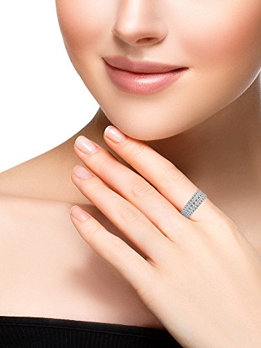 DIAMONBLISS Cubic Zirconia Clear 4.24 Carats 3 Band Ring Set, Rhodium Plated Sterling Silver, Size 6