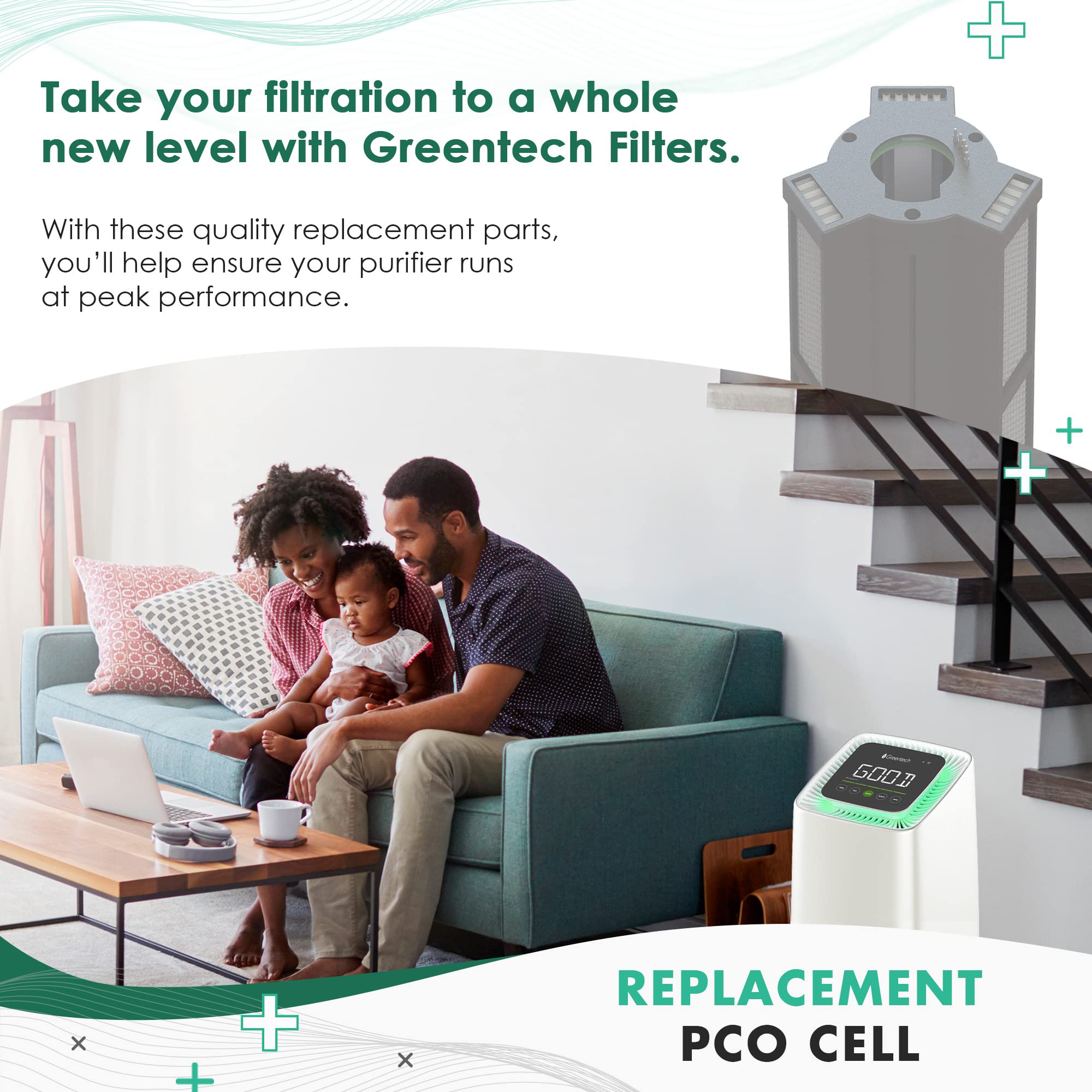 Greentech Environmental Active HEPA+ PRO Replacement PCO Cell - HEPA Filter Replacement Uses UV Energy - Air Purifier for Space and People - Maintains pureAir Active Air Purification Experience
